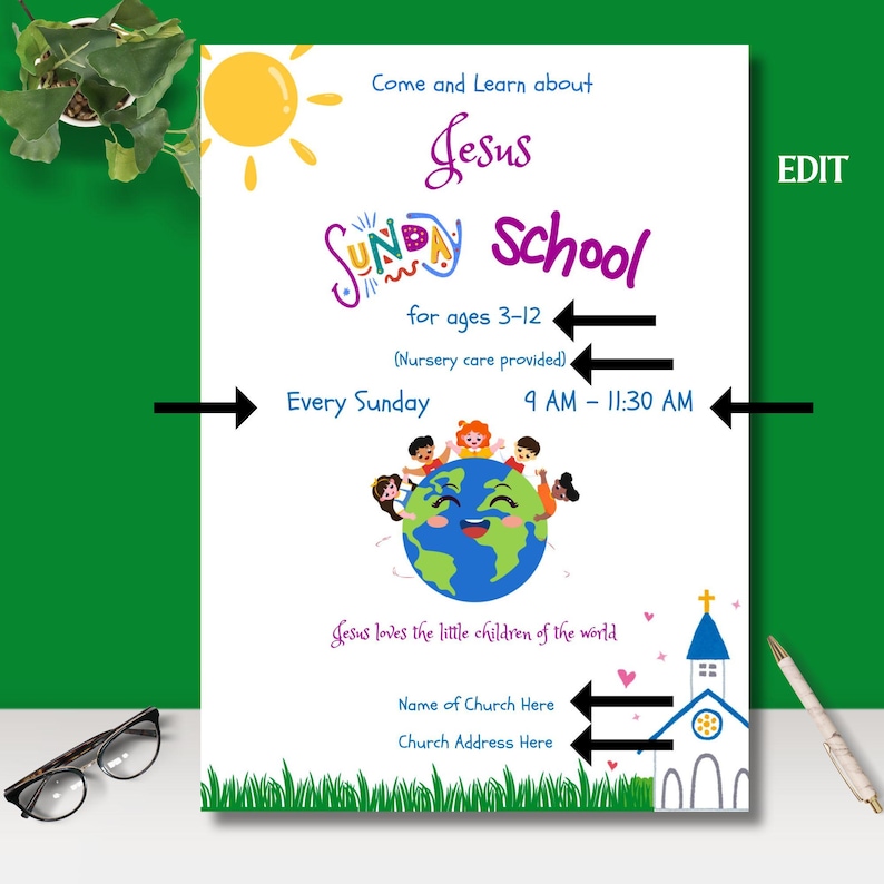 Editable Sunday School Invitation-instant Download-5x7-printable-church ...