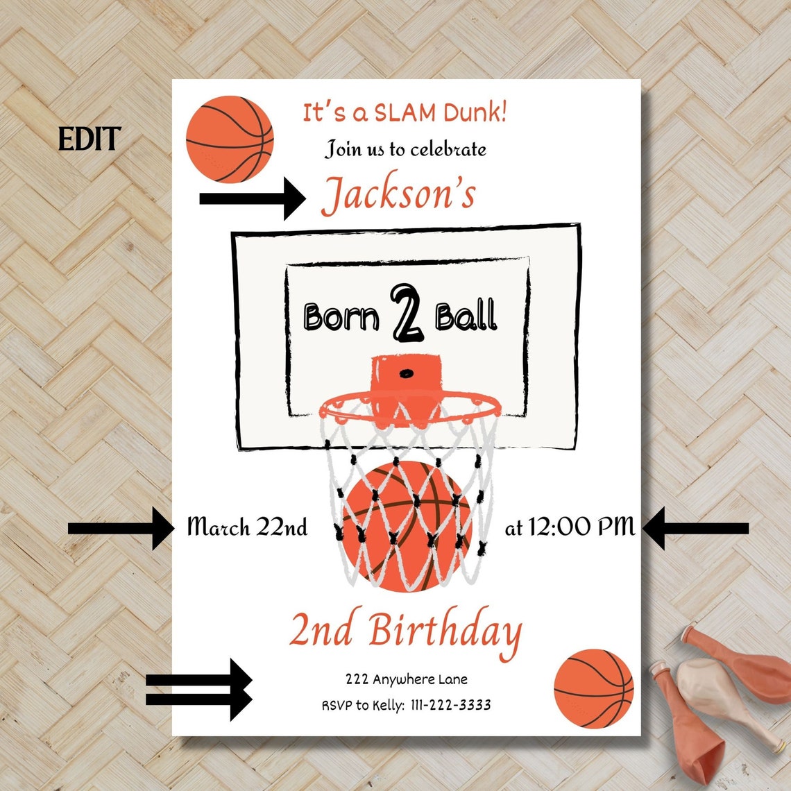 Editable-printable Born 2 Ball Birthday Invitation-5x7-instant Download ...