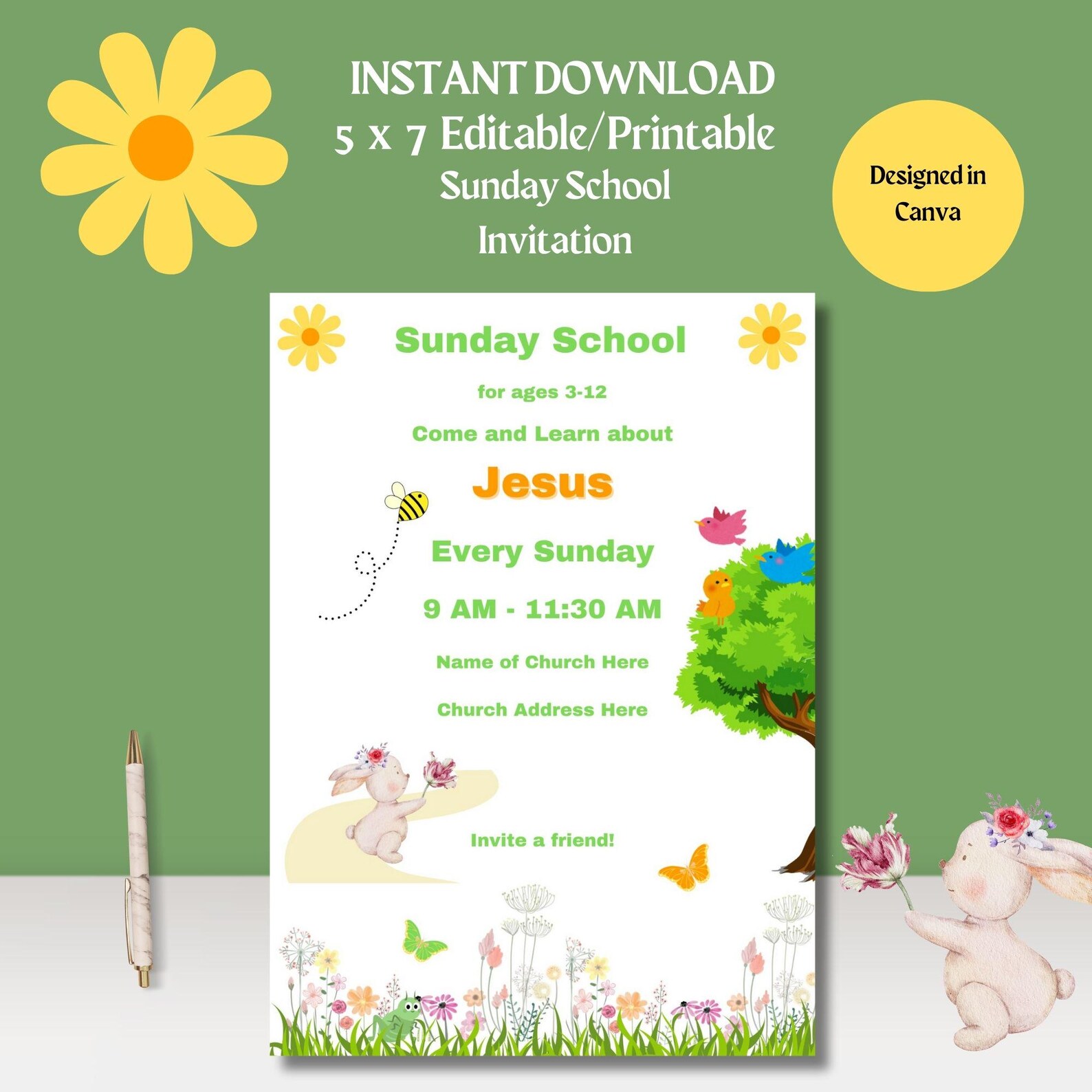 Sunday School Invitation-instant Download-5x7-editable-printable-church ...