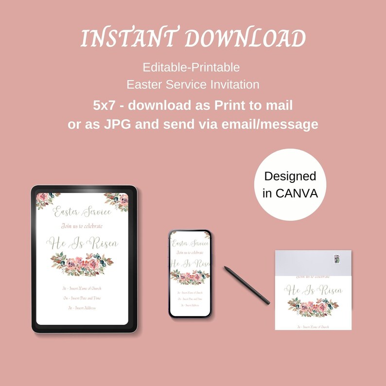 Easter Celebration Service Invitation-he is Risen-instant Download ...