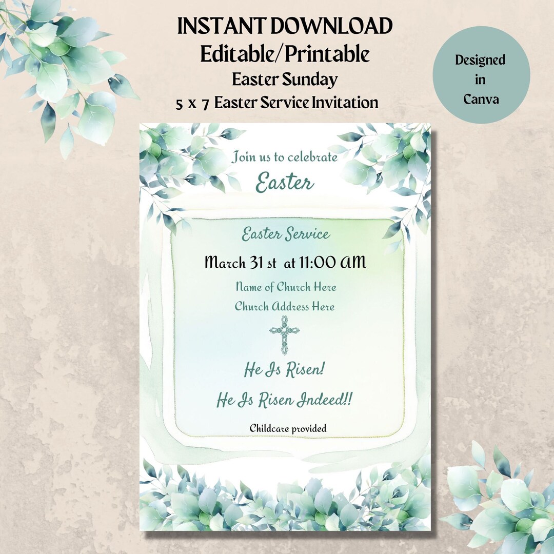 Easter Celebration Service Invitation-he is Risen-instant Download ...