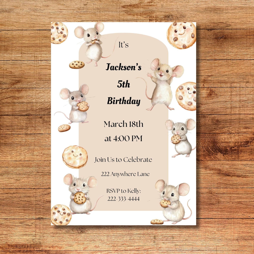 Mouse and Cookie Birthday Invitation: Editable Printable (5x7, Instant ...