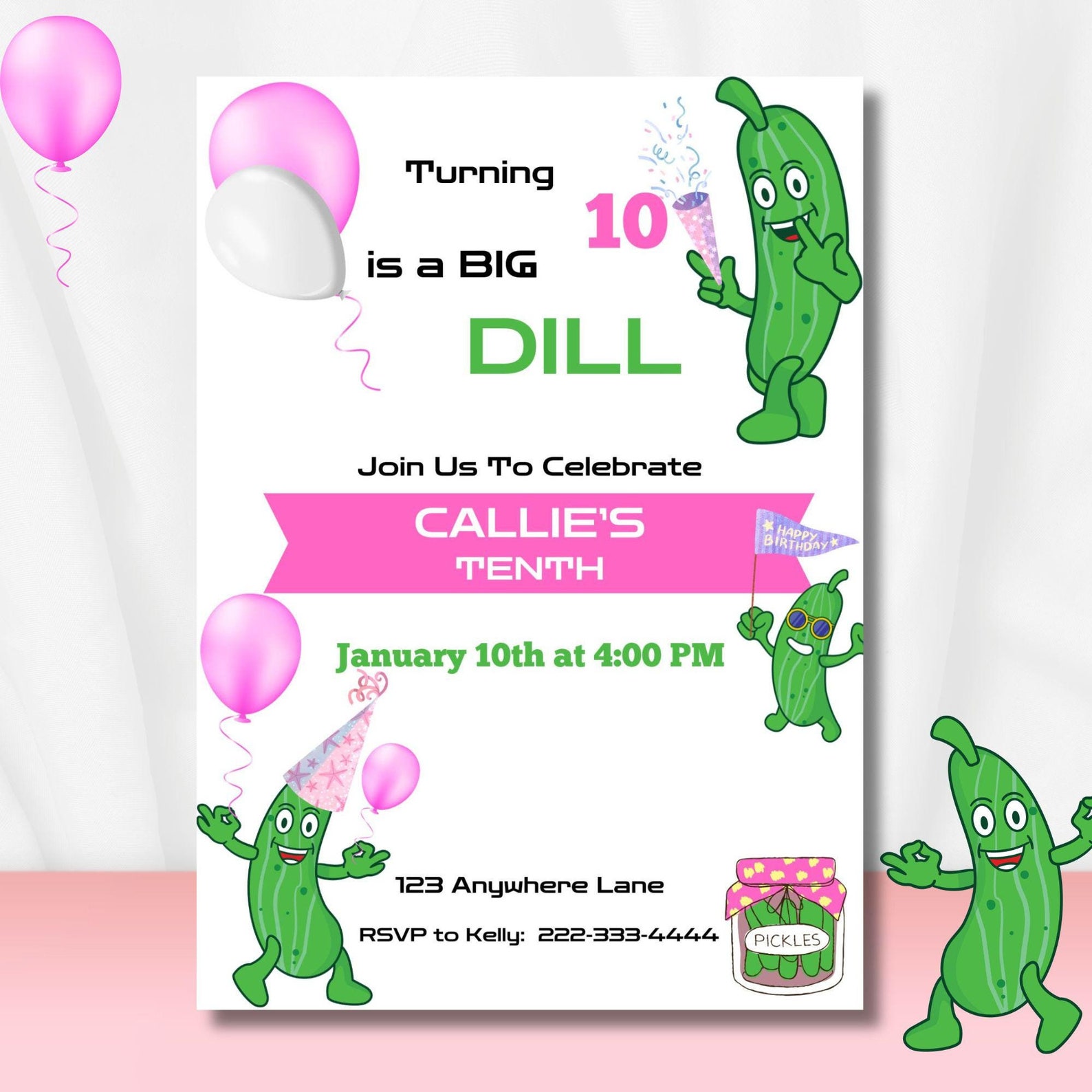 Pickle Theme Birthday Invitation-instant Download-5x7-it's a Big Dill ...