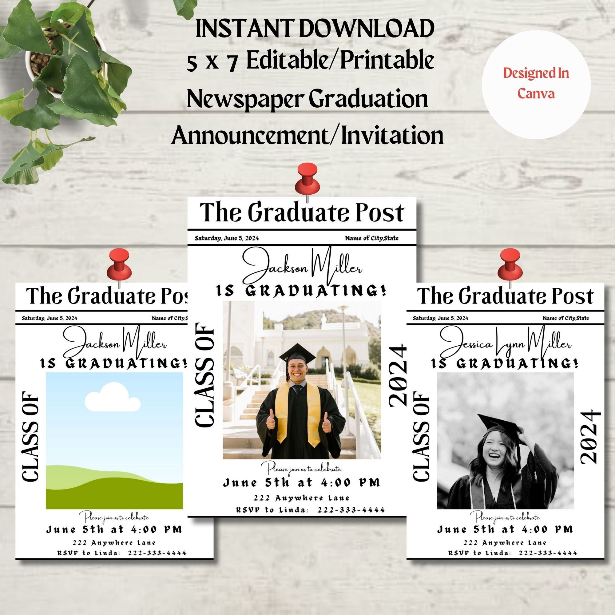 Newspaper Template Graduation Invitation-editable-instant Download-5x7 ...