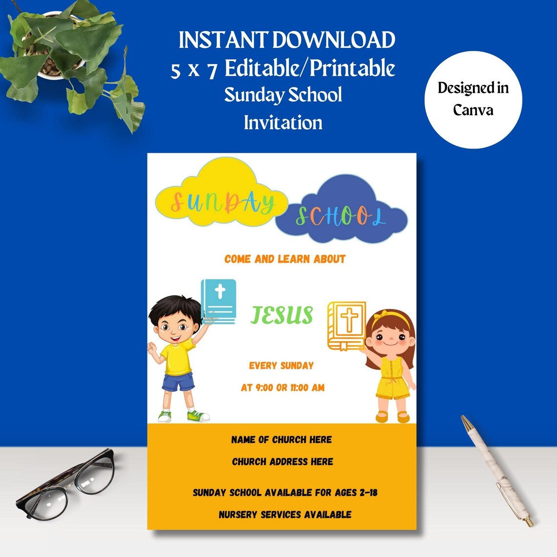 Editable Sunday School Invitation-instant Download-5x7-printable-church ...