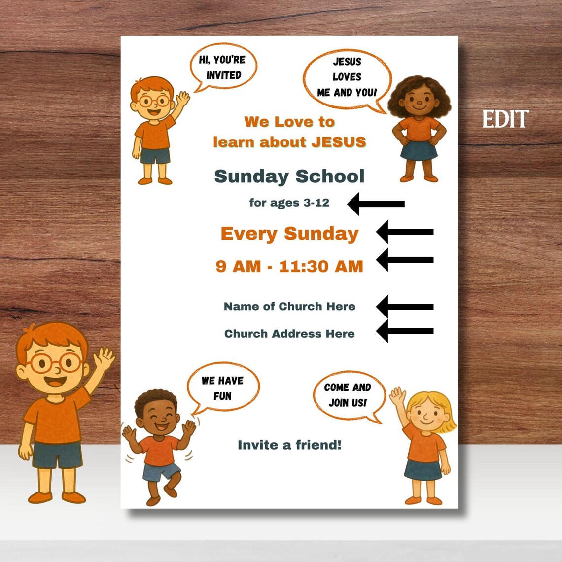 Editable Sunday School Invitation-instant Download-5x7-printable-church ...