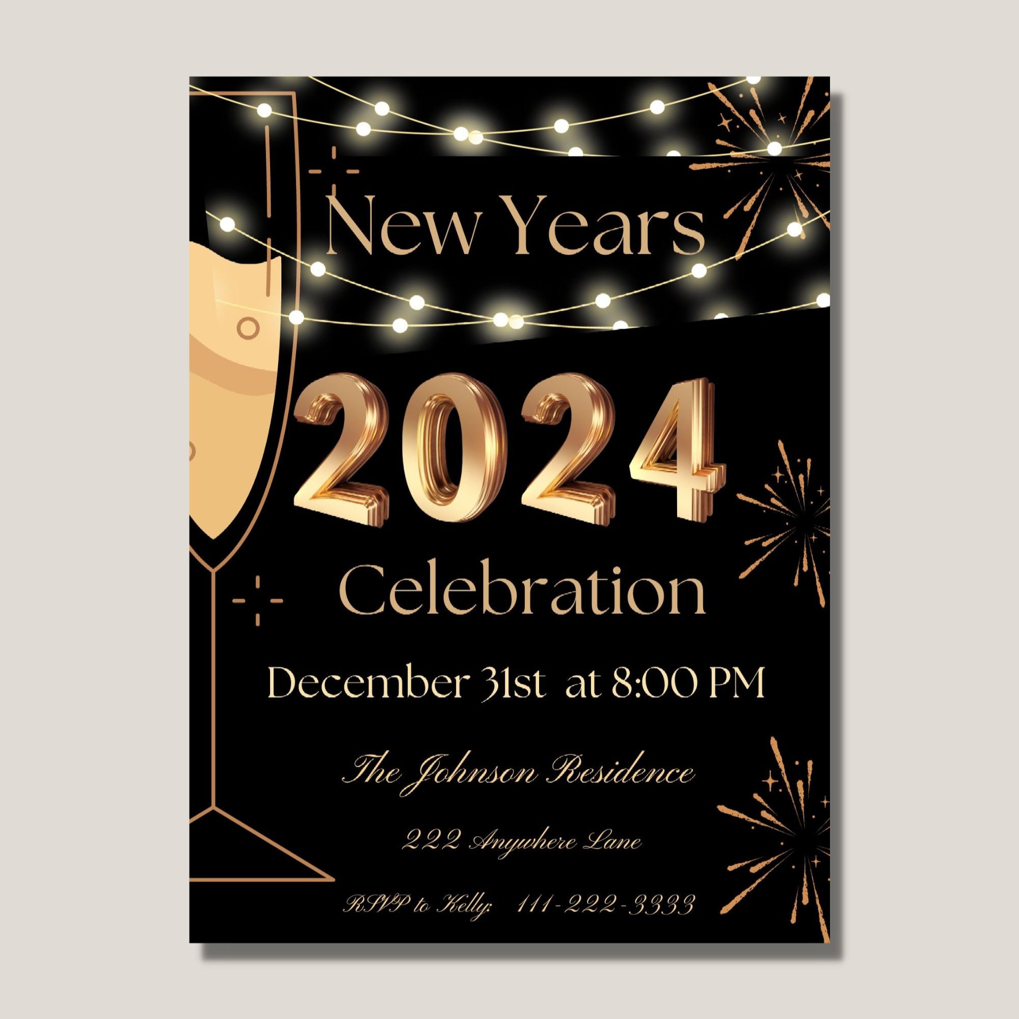 Editable-printable New Years Eve Party Invitation-5x7-instant - Etsy