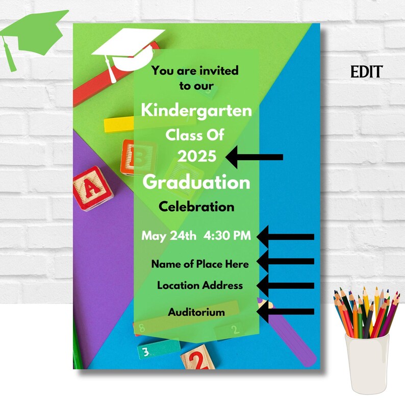 Editable Kindergarten Graduation Invitation-kindergarten Graduation ...