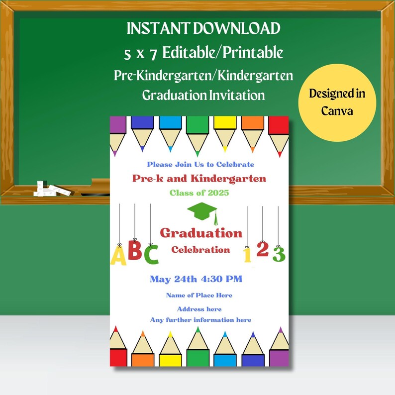 Editable Pre-kindergarten Graduation Invitation-kindergarten Graduation ...