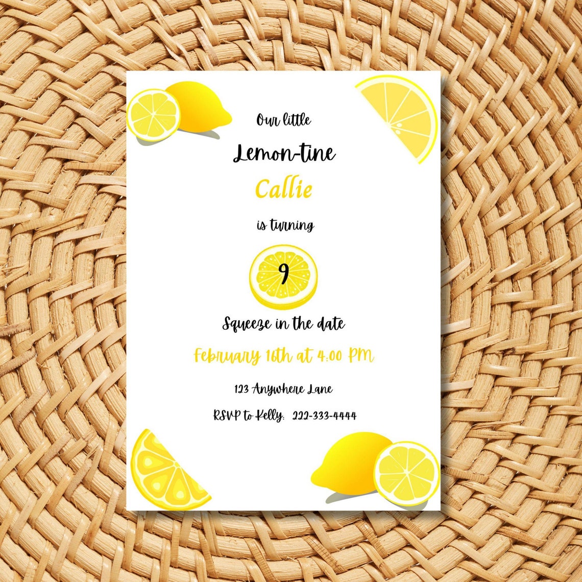 Little Lemon-tine Birthday Invitation-editable-printable-5x7-instant ...