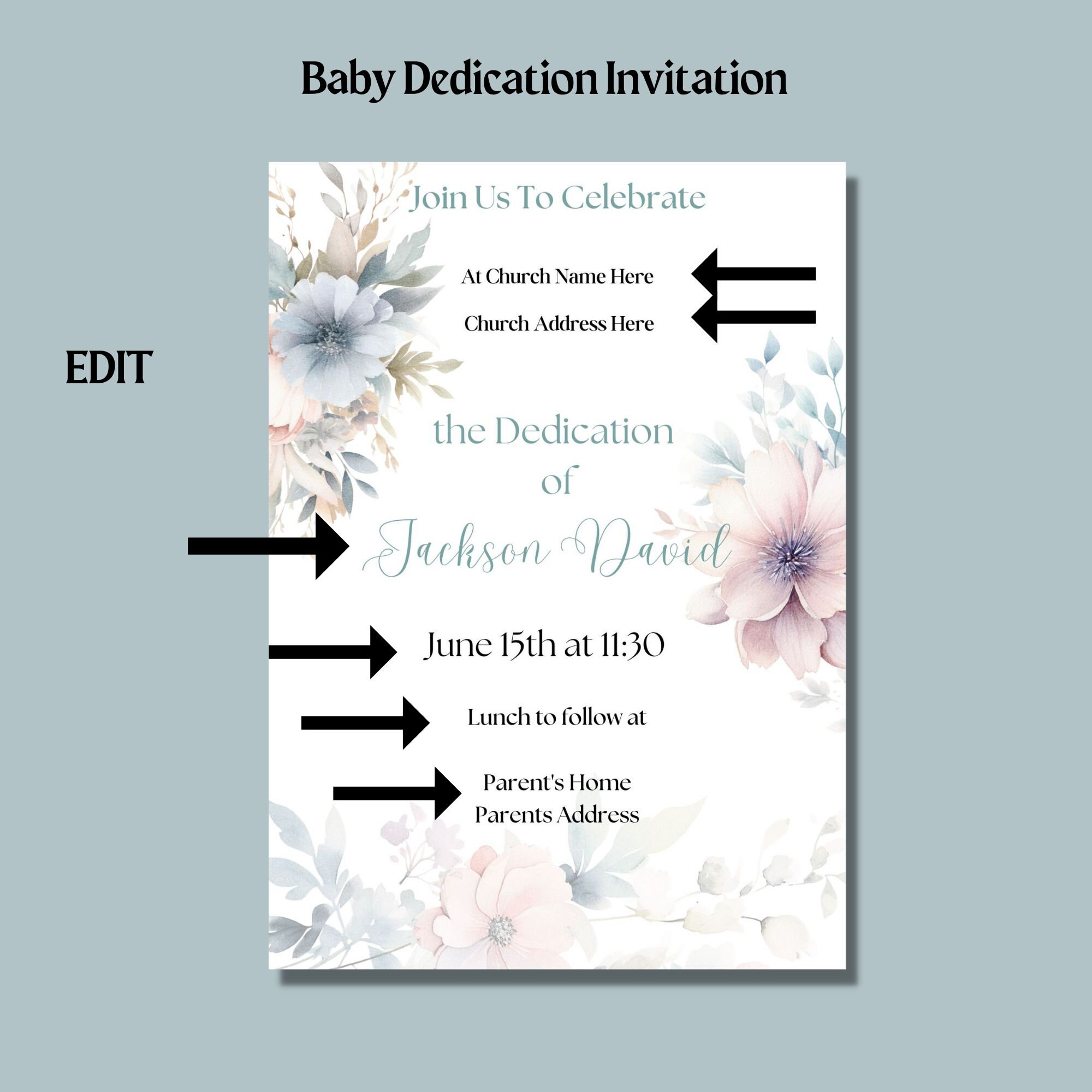 Baby's Dedication Editable Invitation-template-instant Download ...