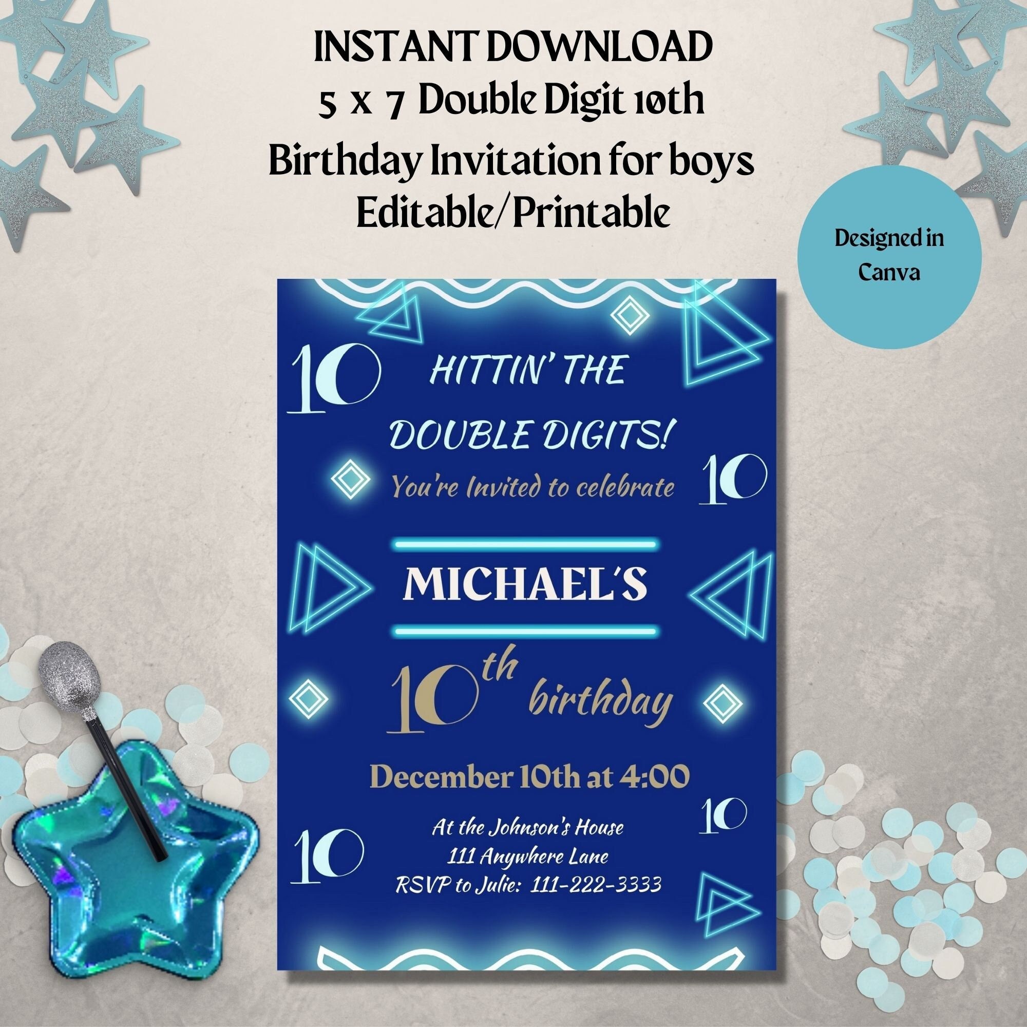 Editable-10th Birthday- Double Digit Birthday Invite Boy-5 X 7-INSTANT ...