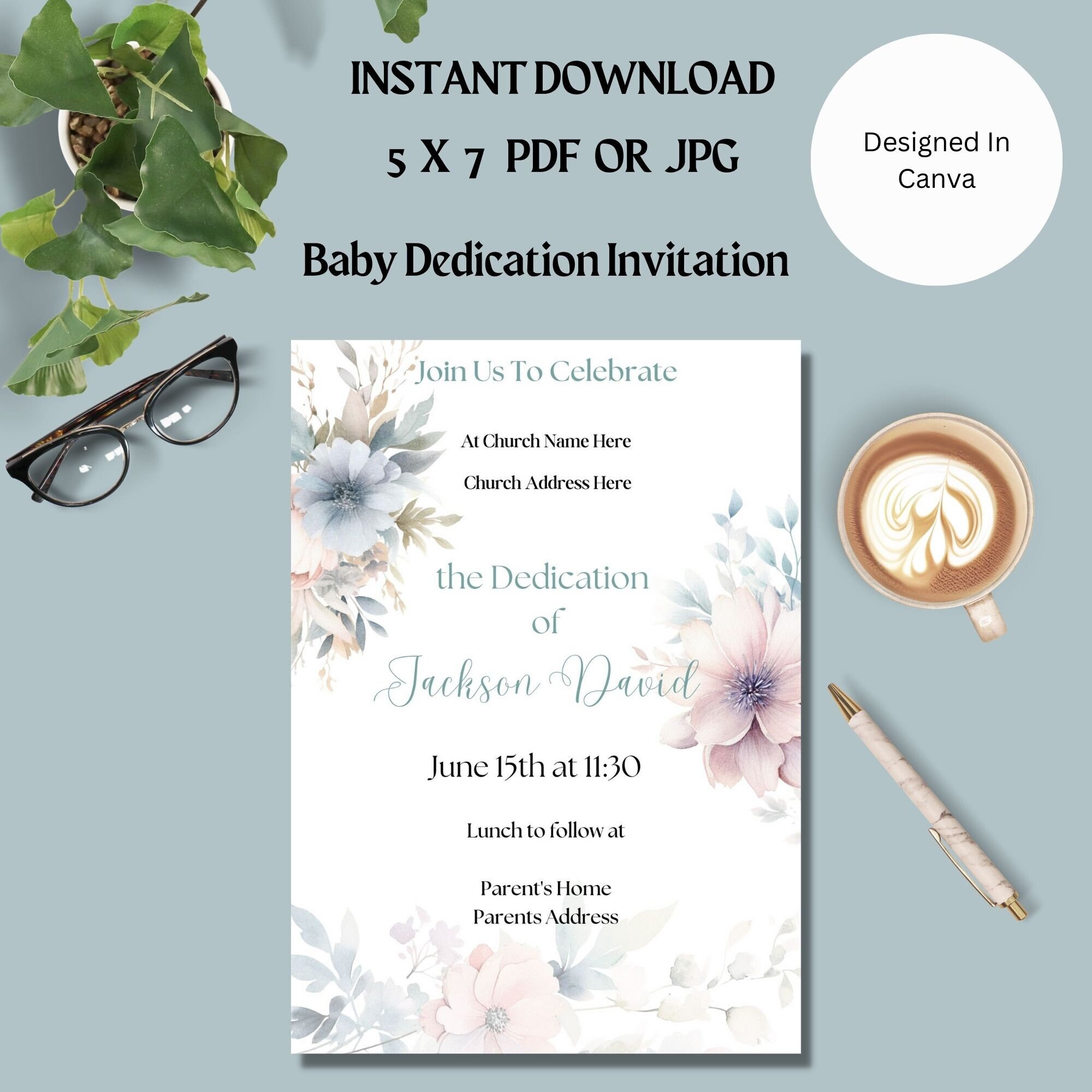 Baby's Dedication Editable Invitation-template-instant Download ...