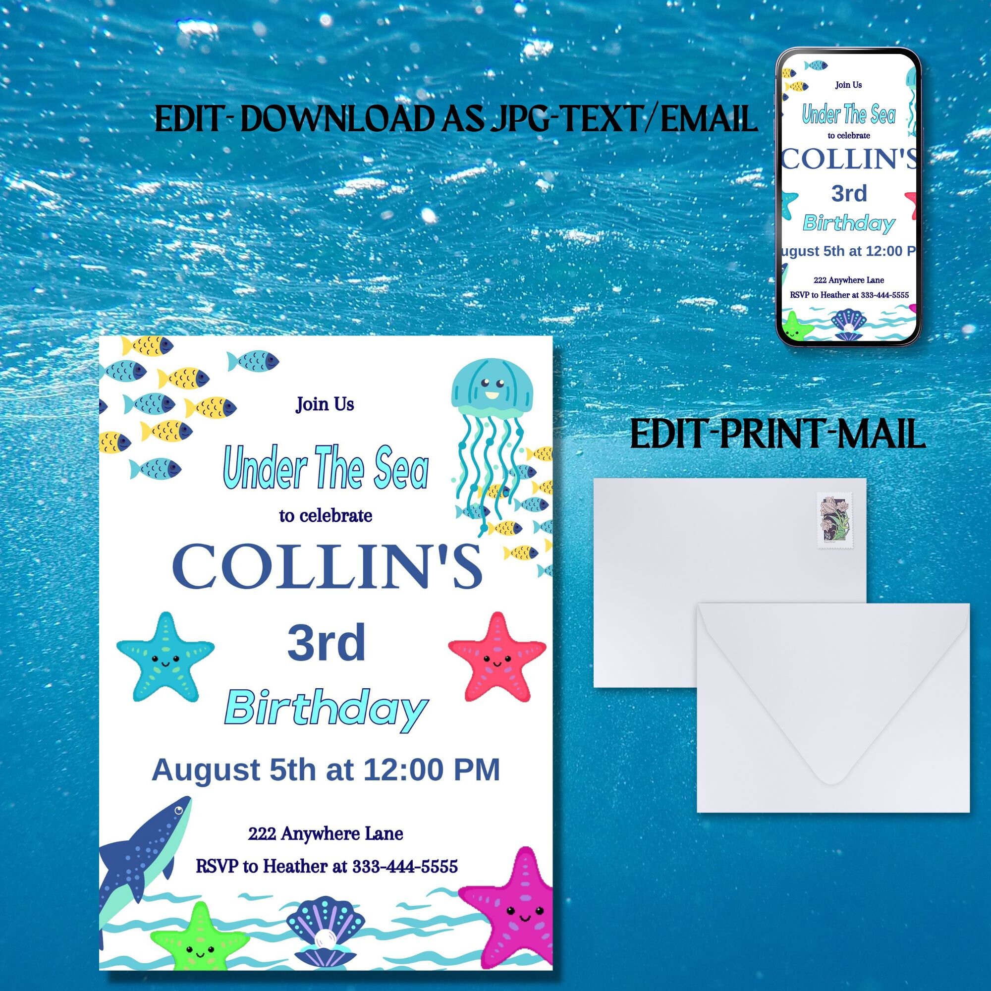 Editable Under the Sea Birthday Template-instant Download-5x7-kids ...