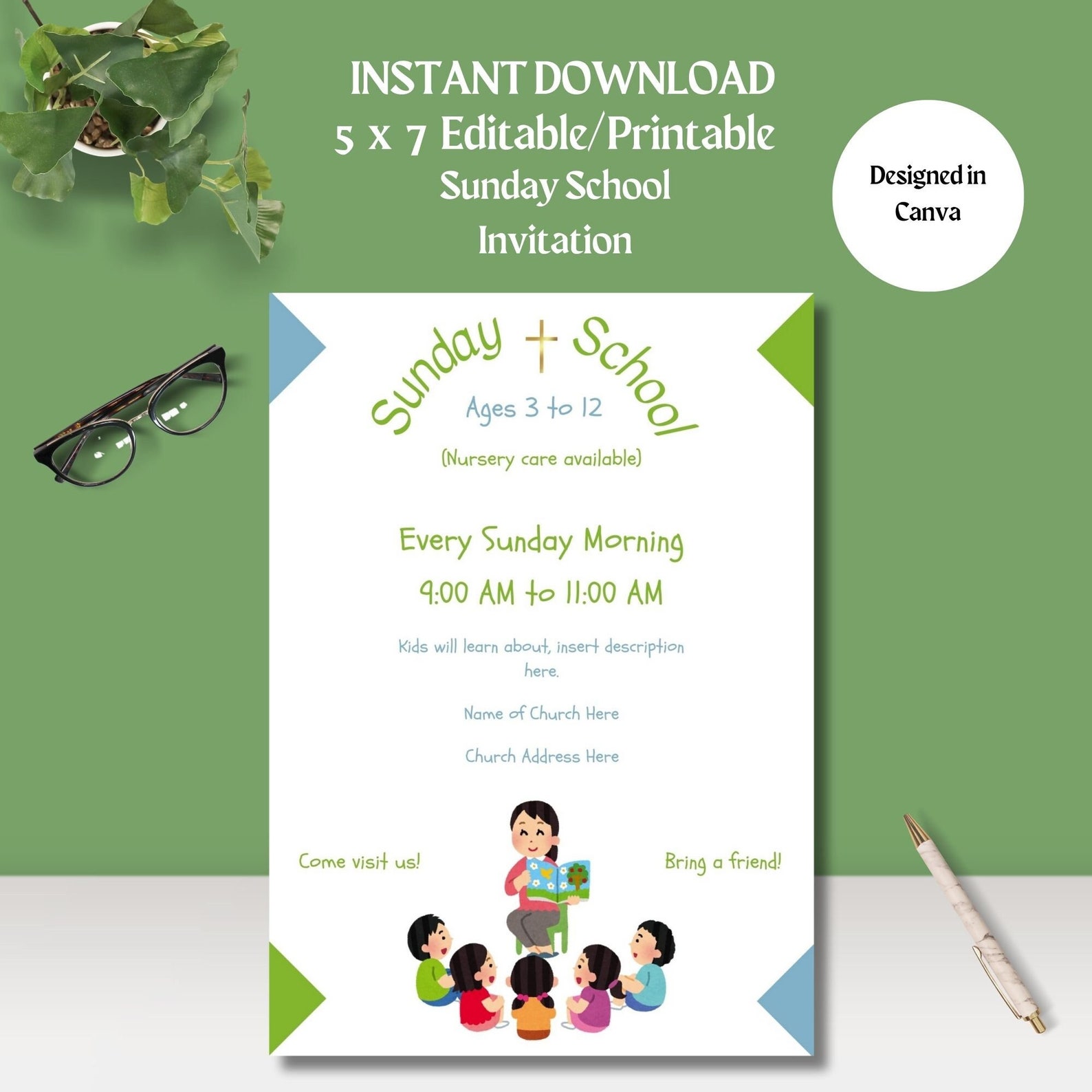 Editable Sunday School Invitation-instant Download-5x7-printable-church ...