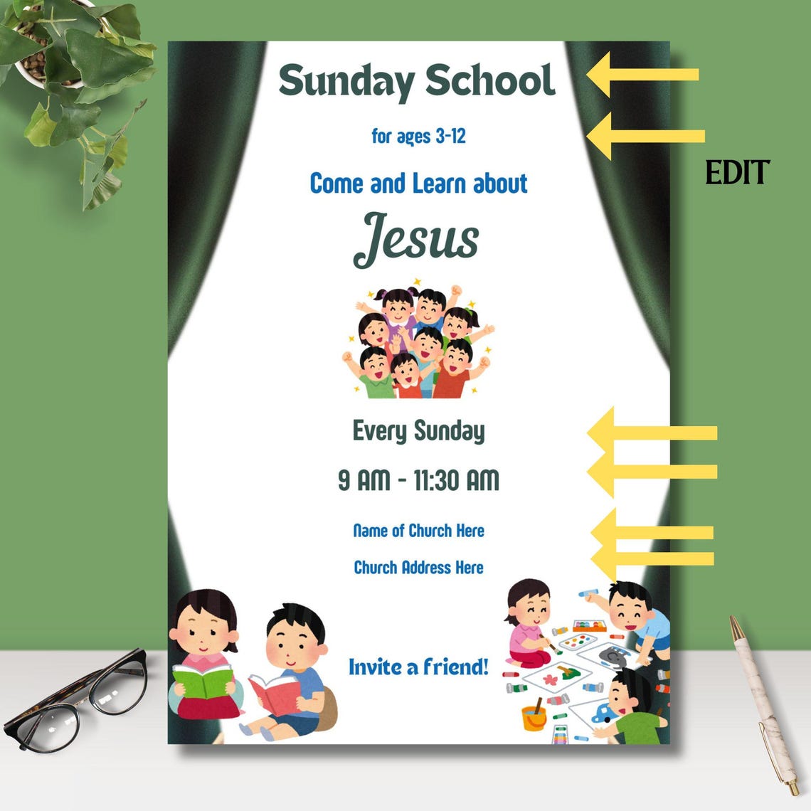 Editable Sunday School Invitation-instant Download-5x7-printable-church ...