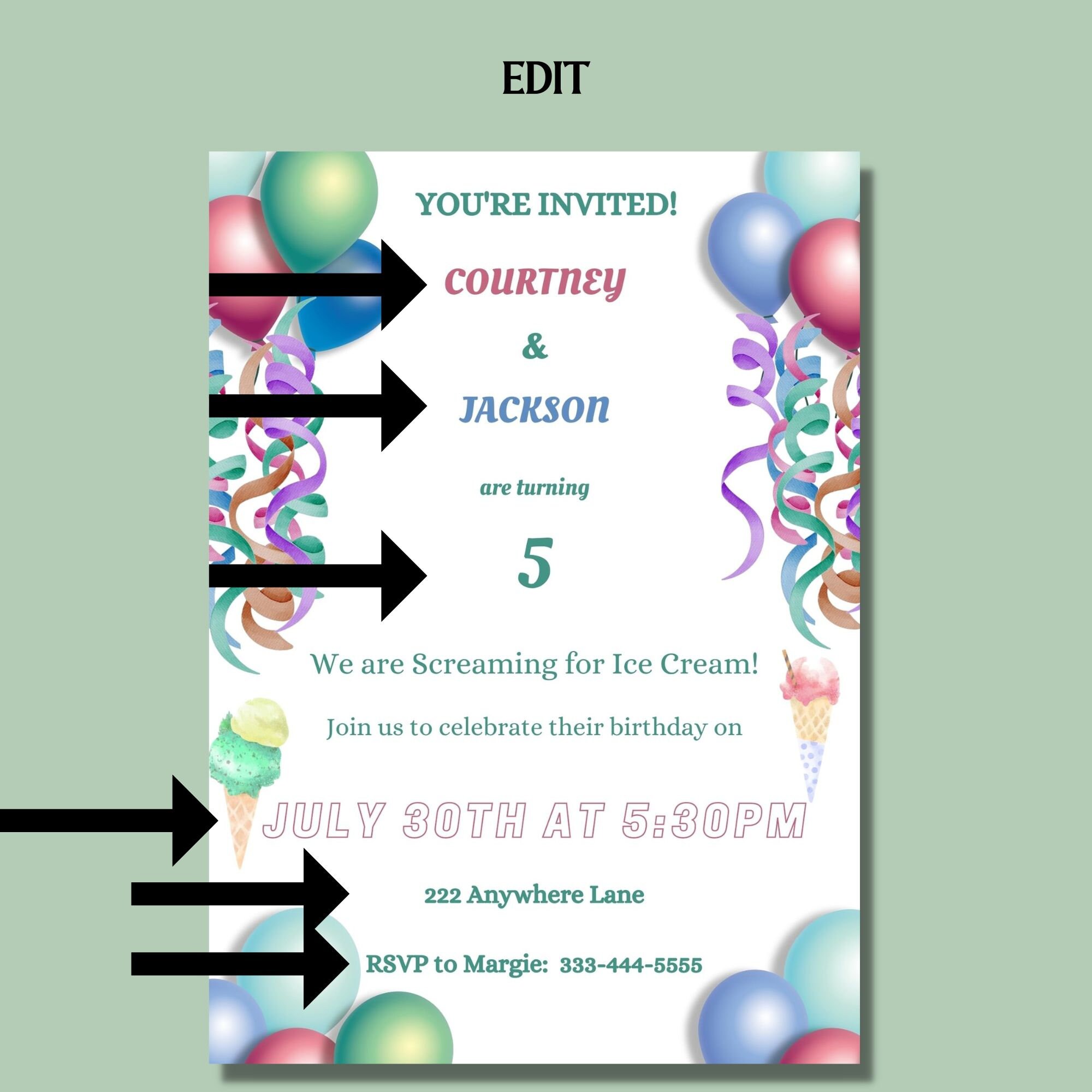 Editable Twin Birthday Invitation Template-instant Download-5x7 ...