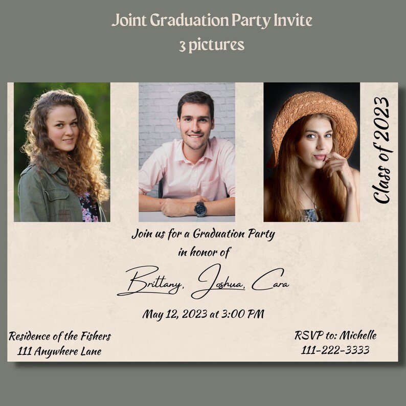 Joint Graduation Party Invitation -three Person Grad Party Invite ...