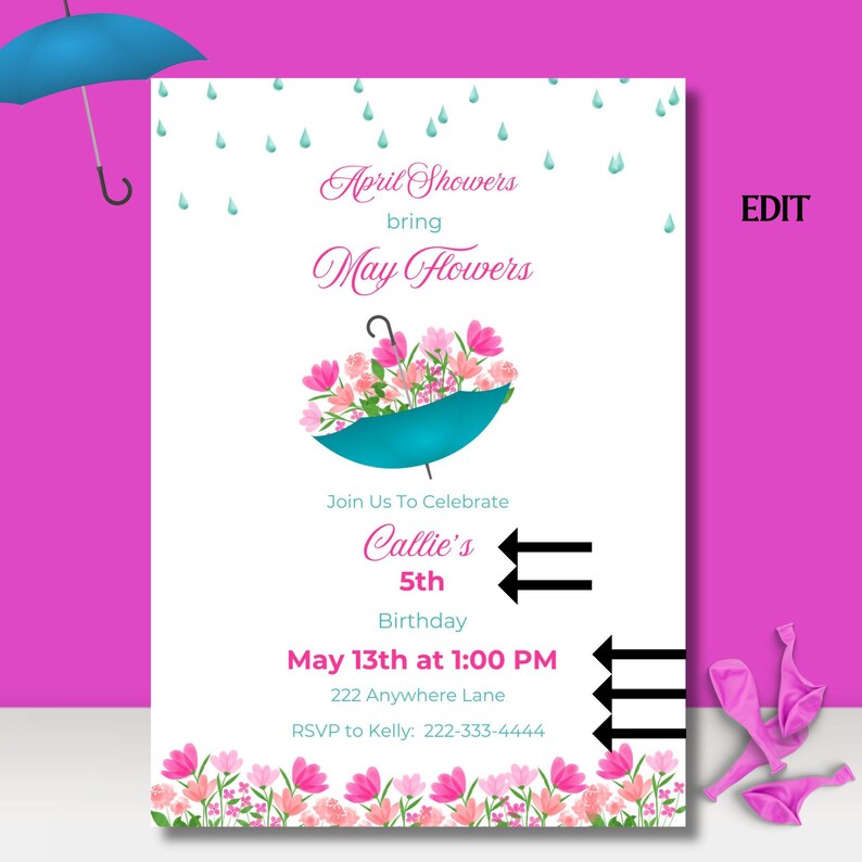 April Showers Bring May Flowers Birthday Invitation-editable-printable ...