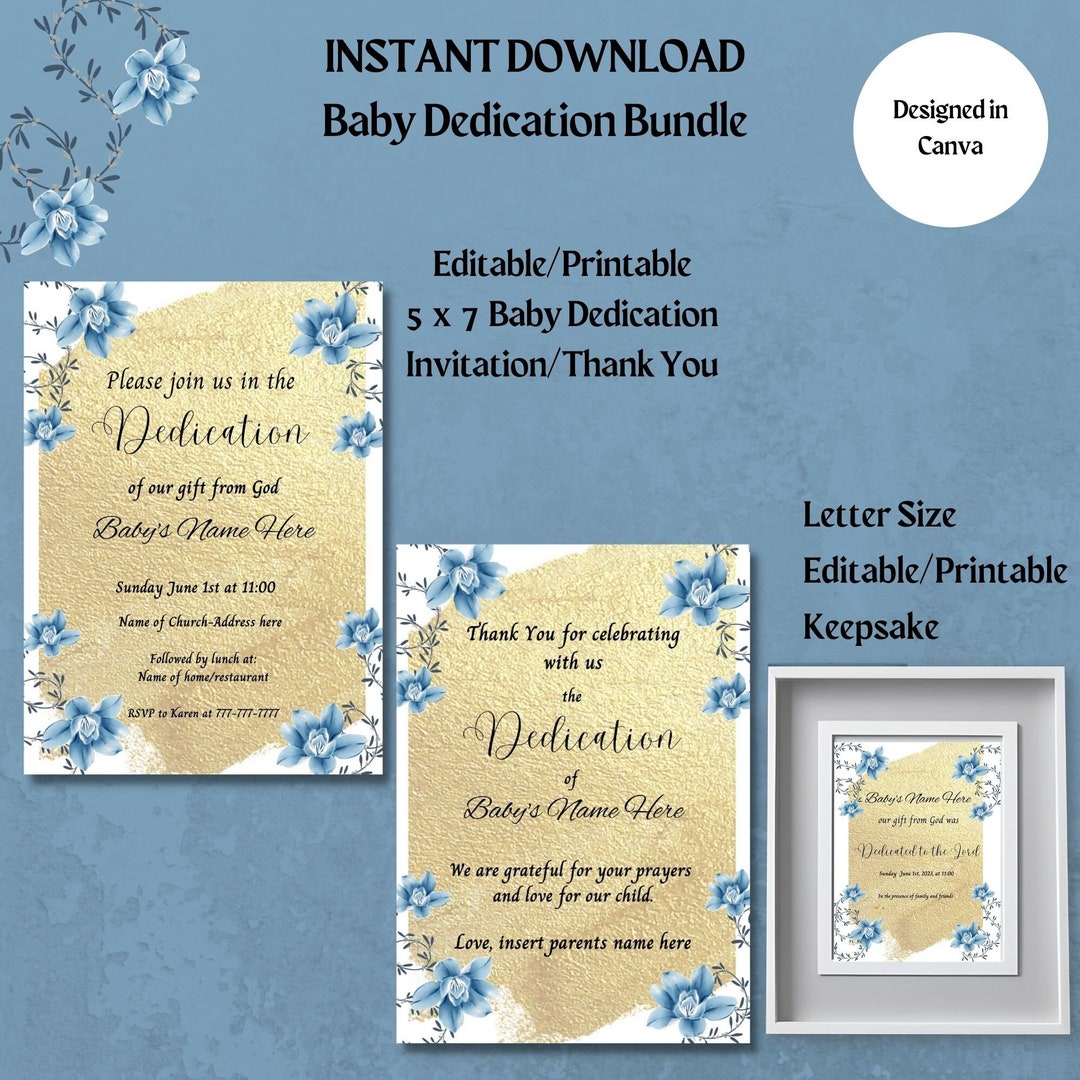 Baby Dedication Bundle- Invitation-thank You-keepsake-instant Download ...