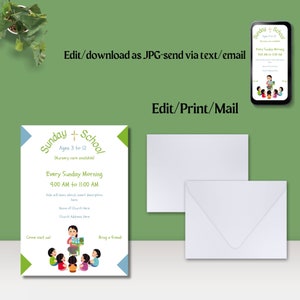 Editable Sunday School Invitation-instant Download-5x7-printable-church ...