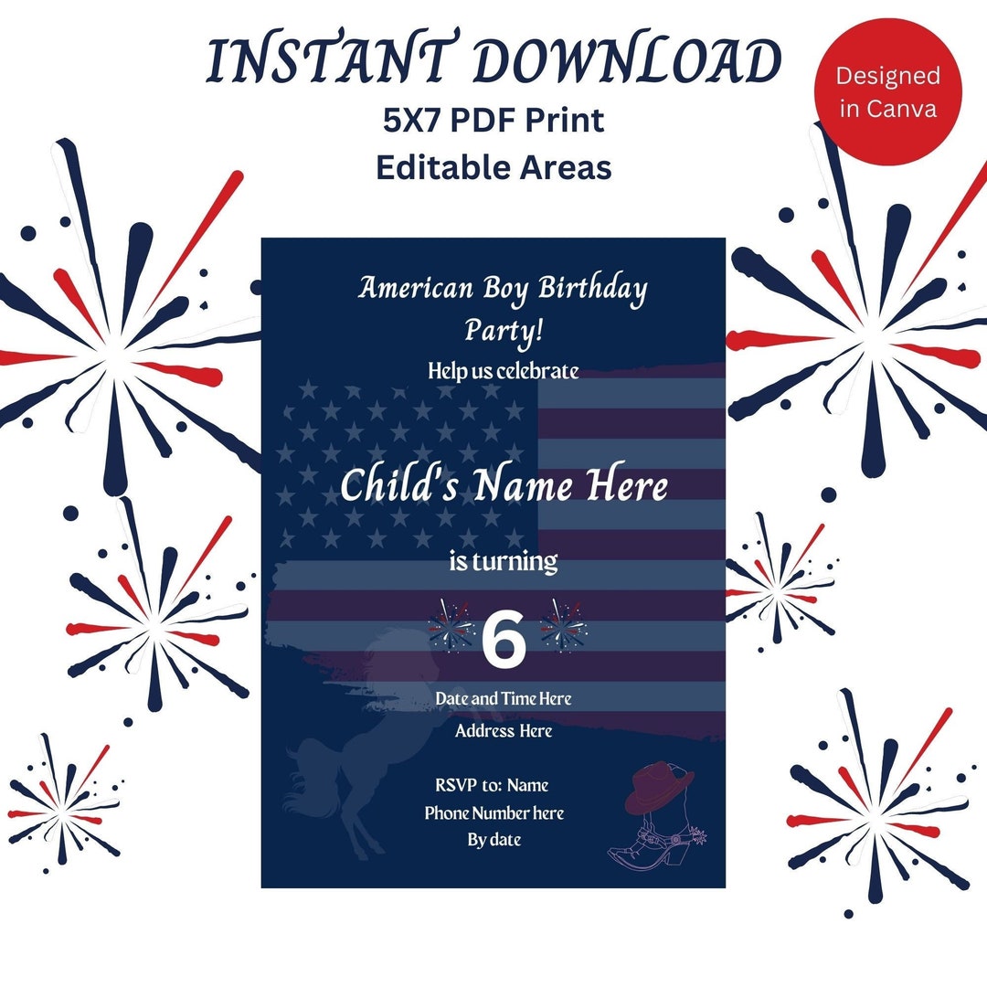 Editable American Boy Patriotic Birthday Invitation-instant Download ...