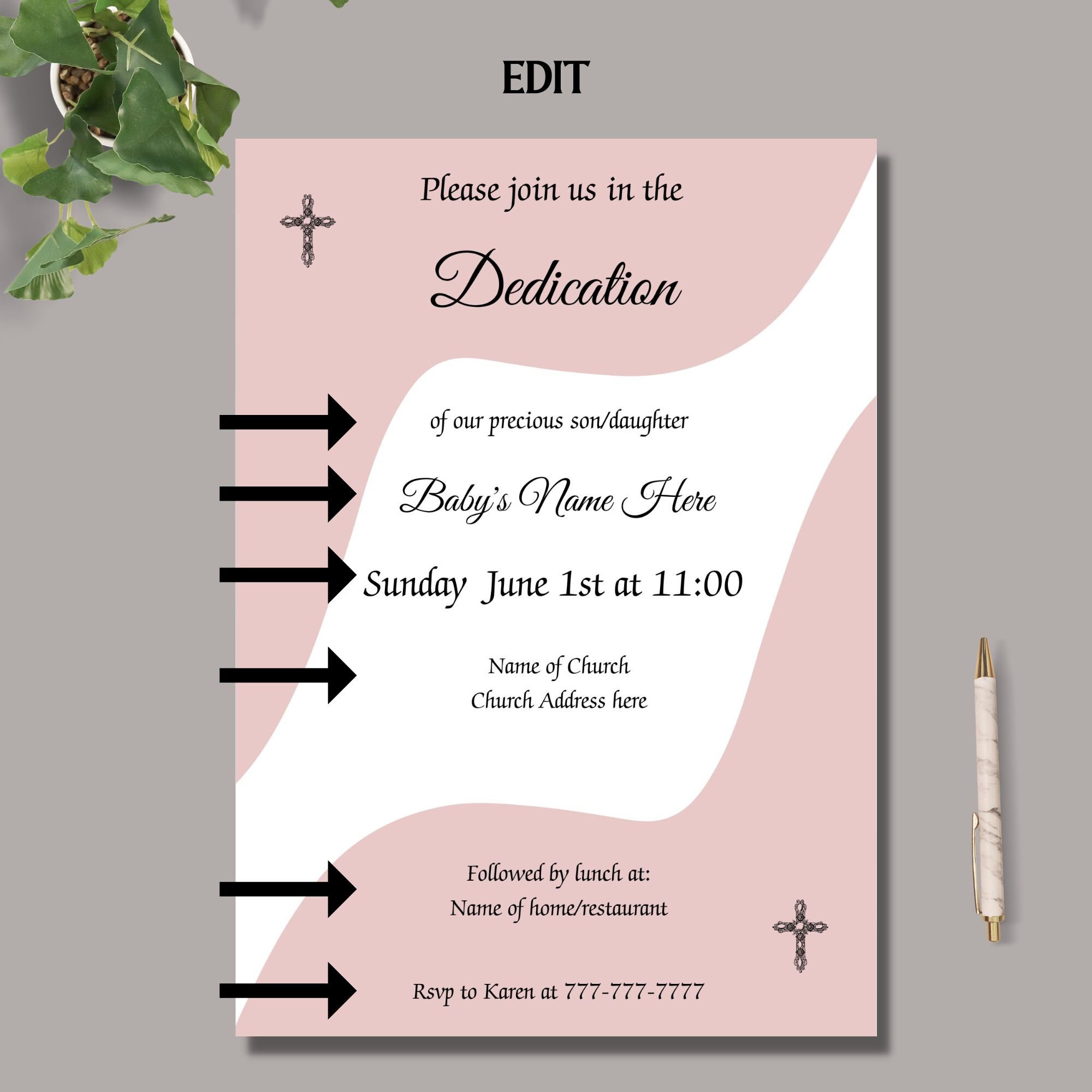 Editable-printable Boho -baby Dedication Invitation-thank You-bundle ...
