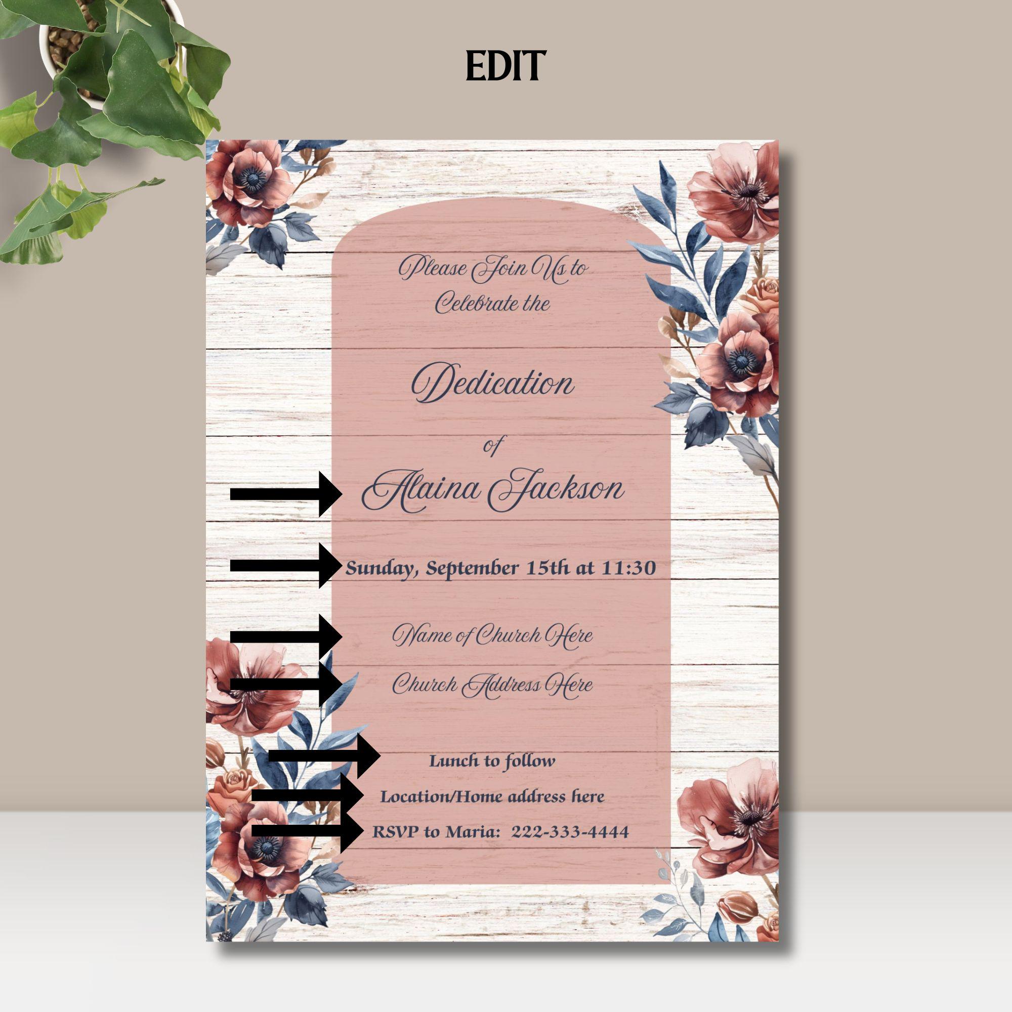 Editable Neutral Floral Baby Dedication Invitation-thank You-bundle ...