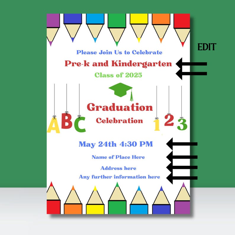 Editable Pre-kindergarten Graduation Invitation-kindergarten Graduation ...