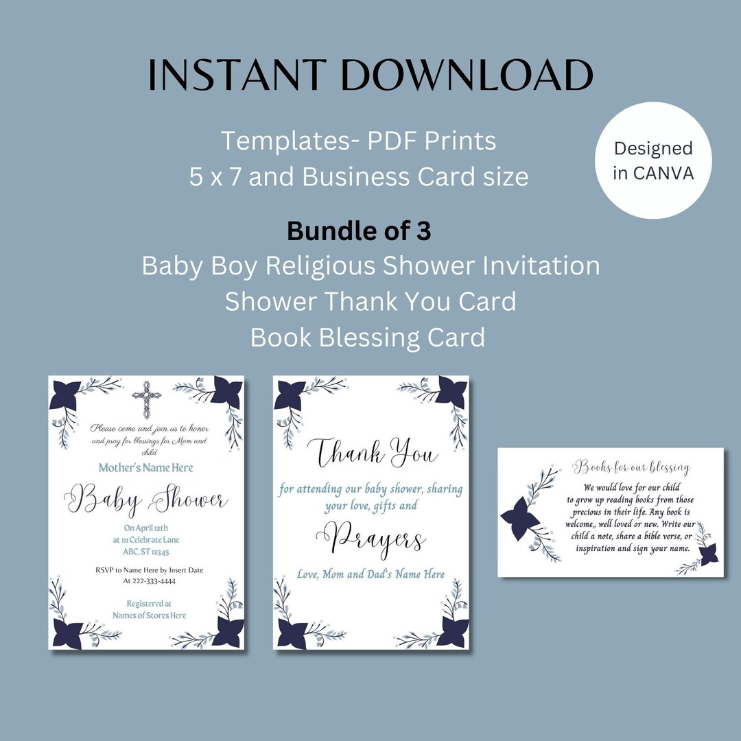 Baby Boy Shower Invitation-religious-bundle of 3-INSTANT Download ...