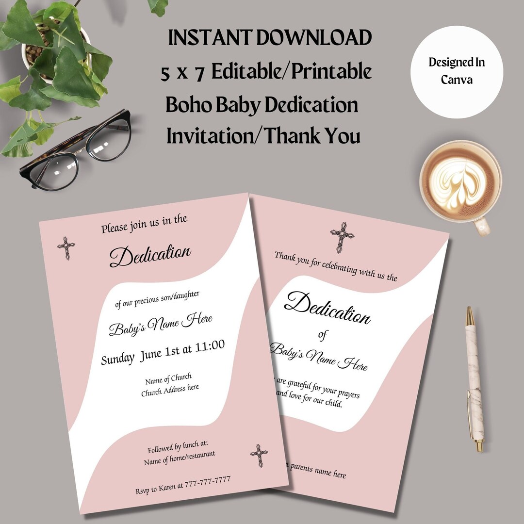 Editable-printable Boho -baby Dedication Invitation-thank You-bundle ...