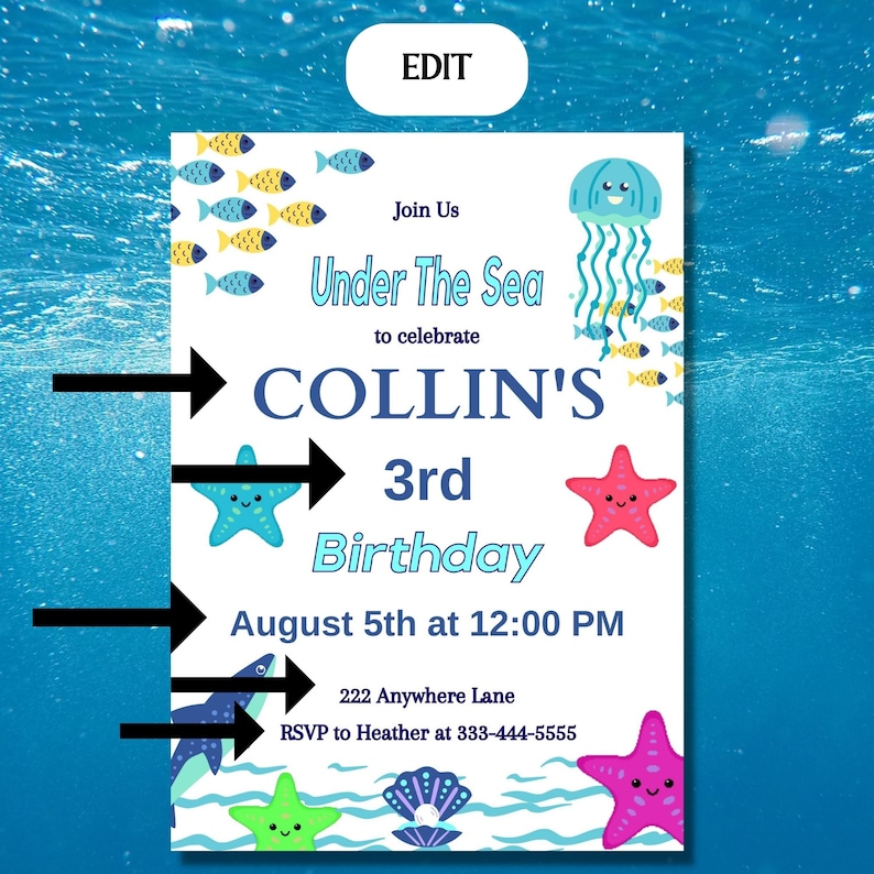 Editable Under the Sea Birthday Template-instant - Etsy