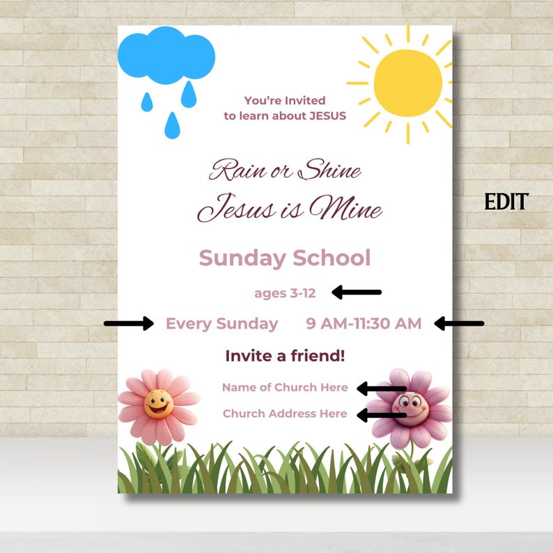 Sunday School Invitation-instant Download-5x7-editable-printable-rain ...