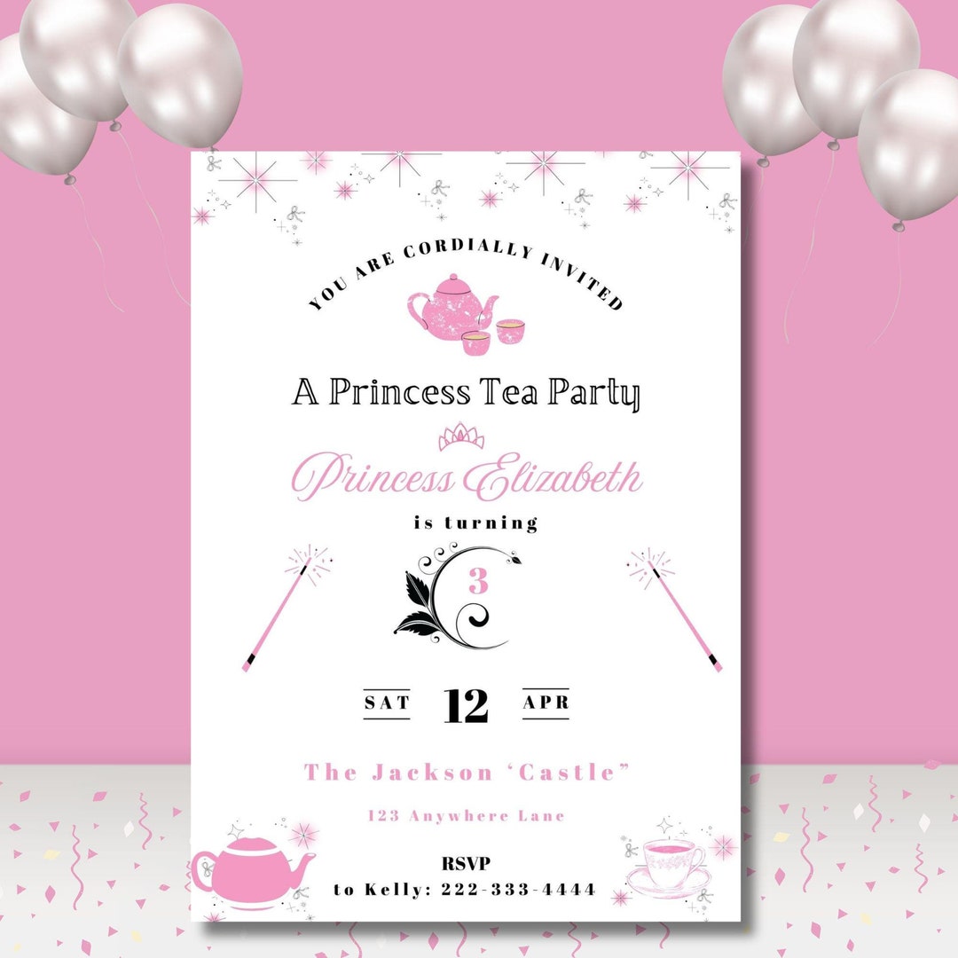 Little Princess Tea Party Birthday Invitation Template-5x7-instant ...