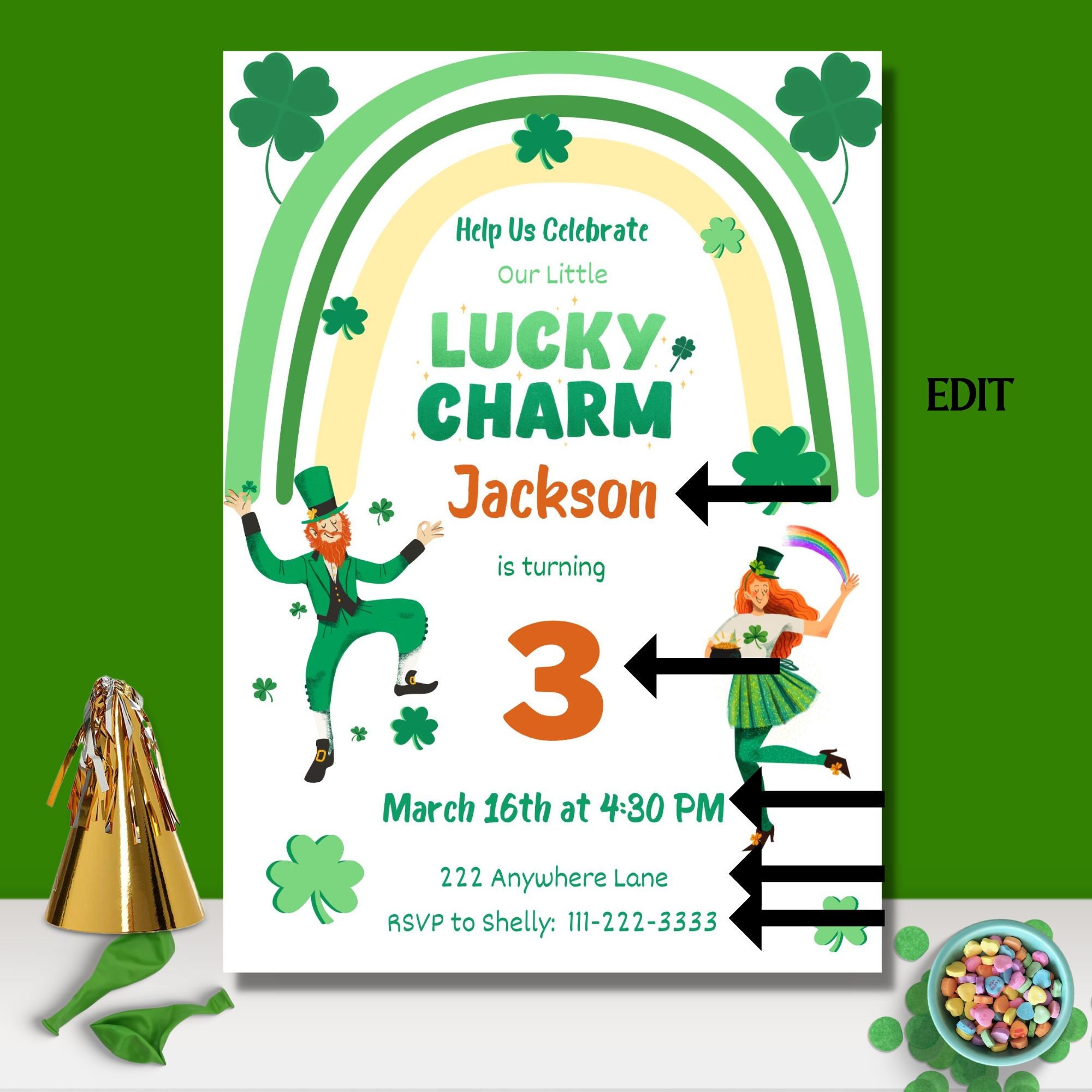 Editable-printable Lucky Charm Birthday Invitation-5x7-instant Download ...