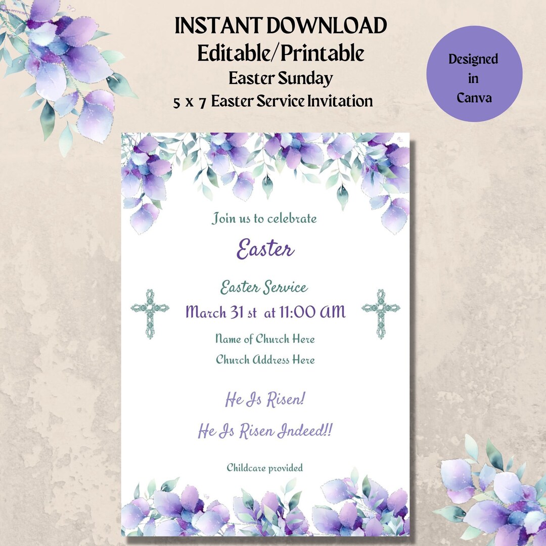Easter Celebration Service Invitation-he is Risen-instant Download ...