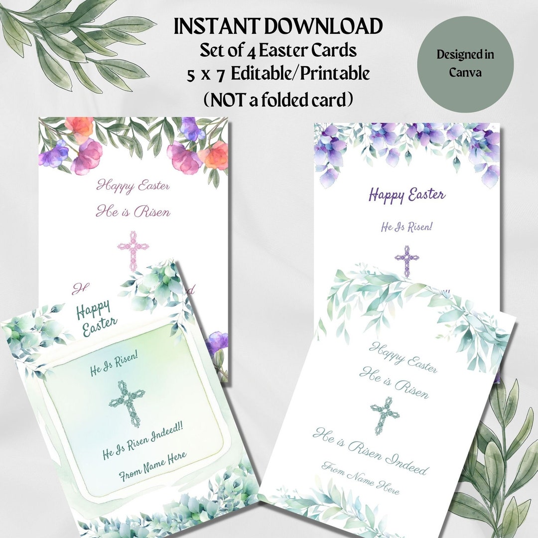 Floral Easter Cards Set: Editable Printable 5x7 (digital Download) - Etsy