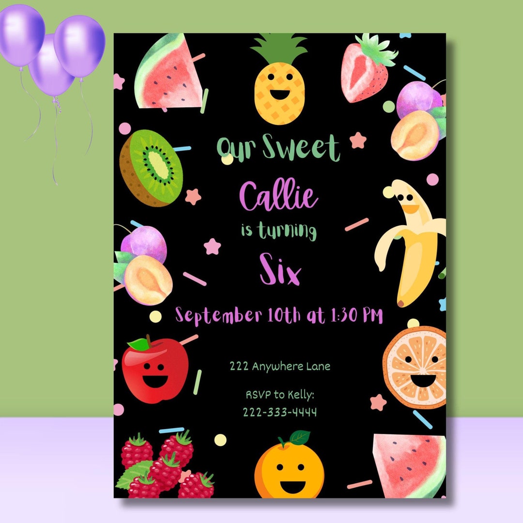 Dancing Fruit Birthday Invitation-instant Download-5x7-tropical Fruit ...