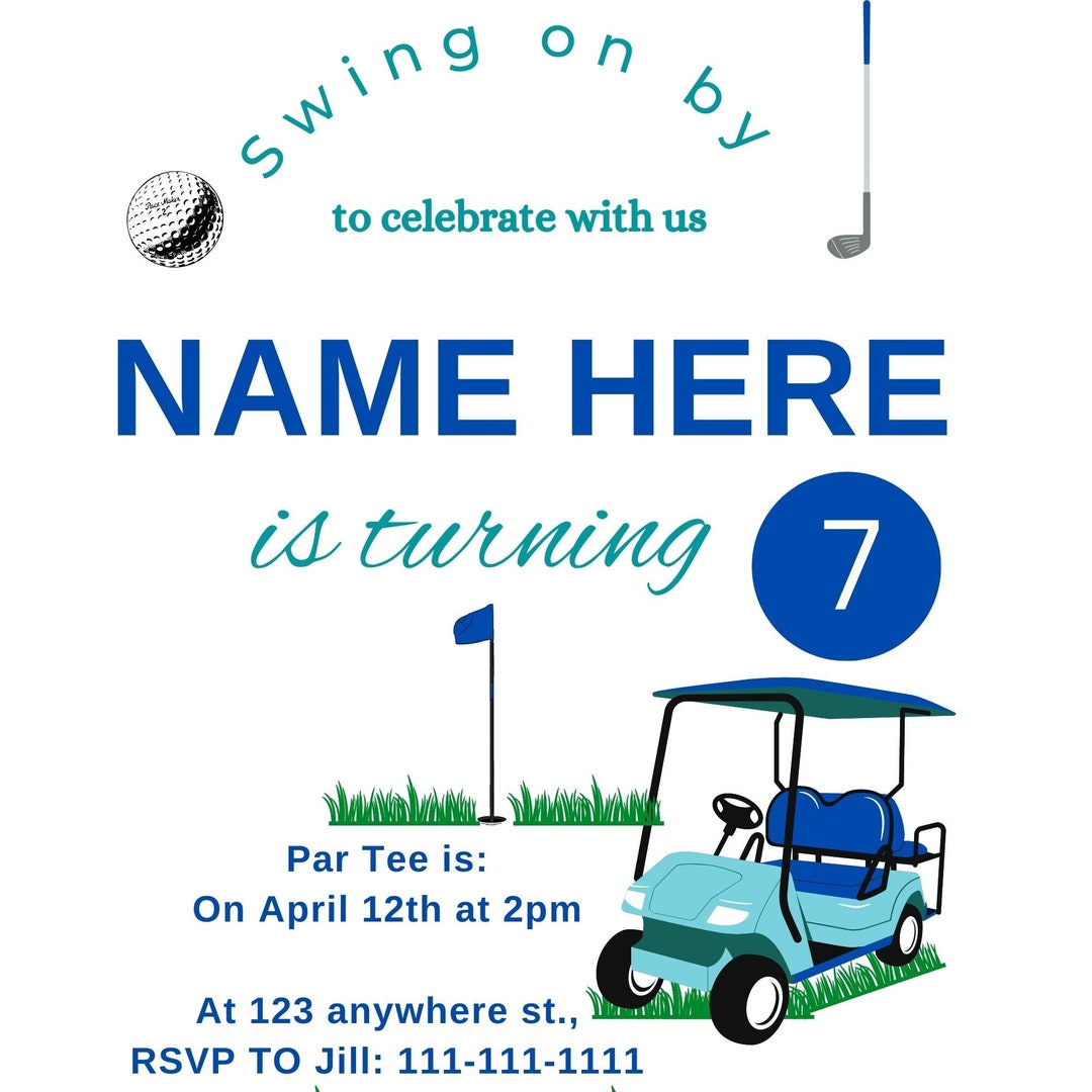 Editable Boys 7 Th Birthday Golf Invitation Template, Printable Golf ...