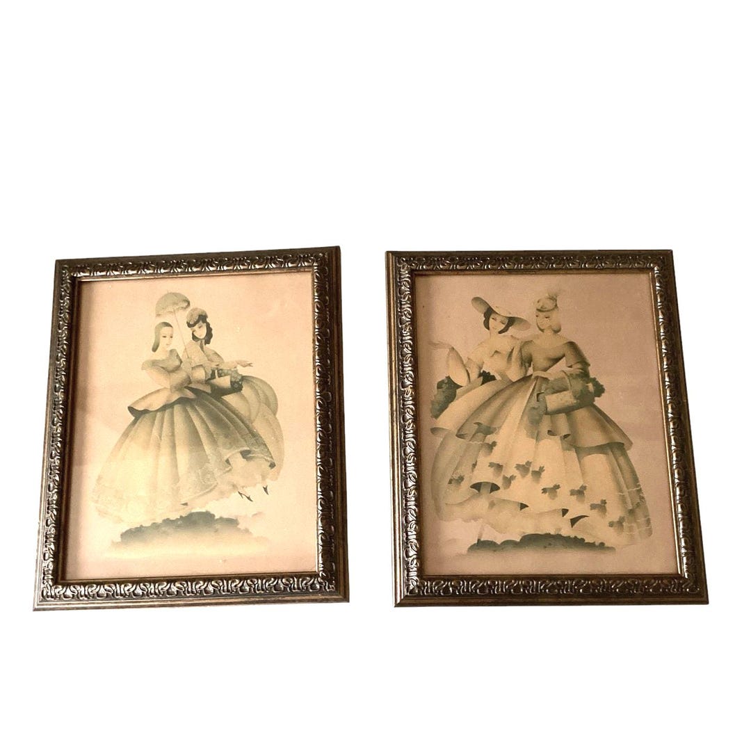 Set of 2 Southern Belles Vintage Watercolor Prints 12 X 10 - Etsy