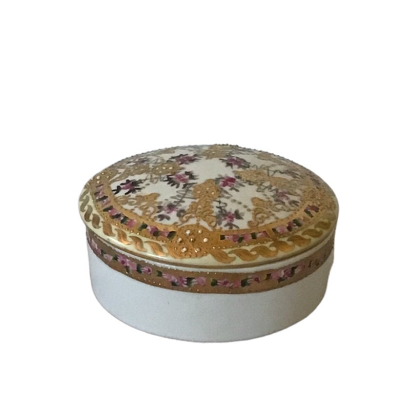 Vintage Nippon Hand Painted Porcelain Powder Box Gold Rose - Etsy