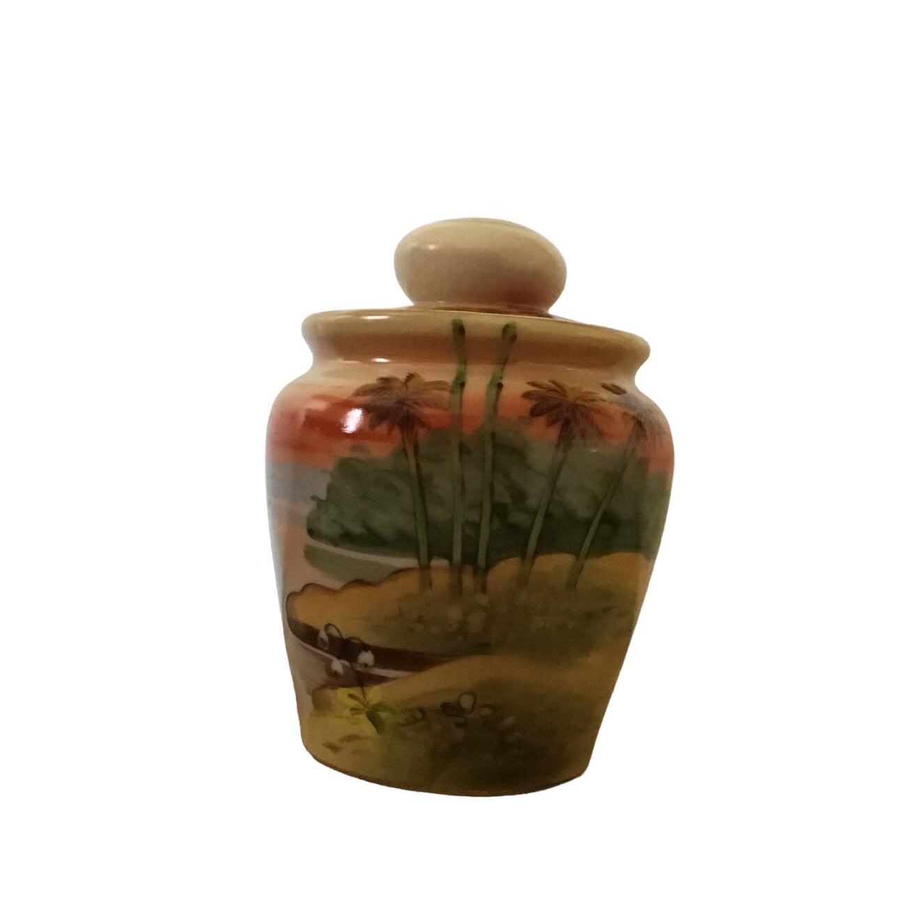 Vintage Noritake Hand Painted Palm Trees Jar With Lid Humidor 5 1/2 ...