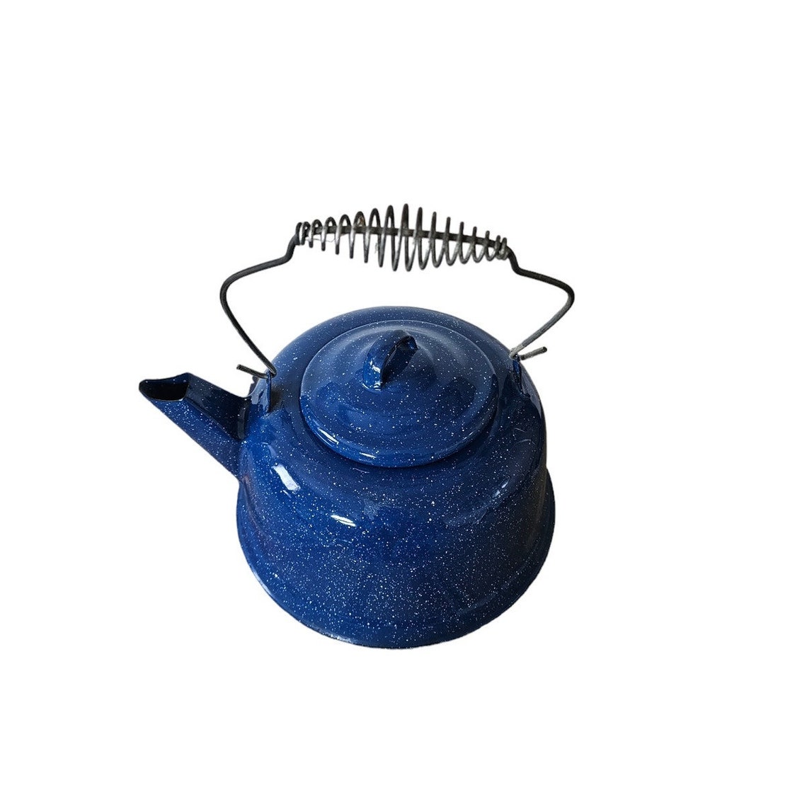 Vintage Enamel Ware Blue Speckled Tea Pot Camping Wire Spiral Handle - Etsy