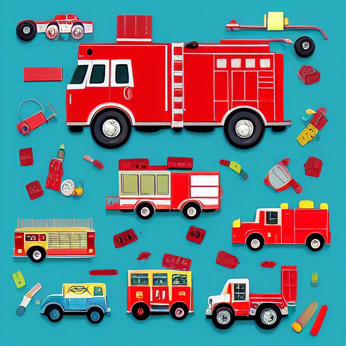 20 Firetruck Themed Digital Designs for Birthdays, Parties, Special ...