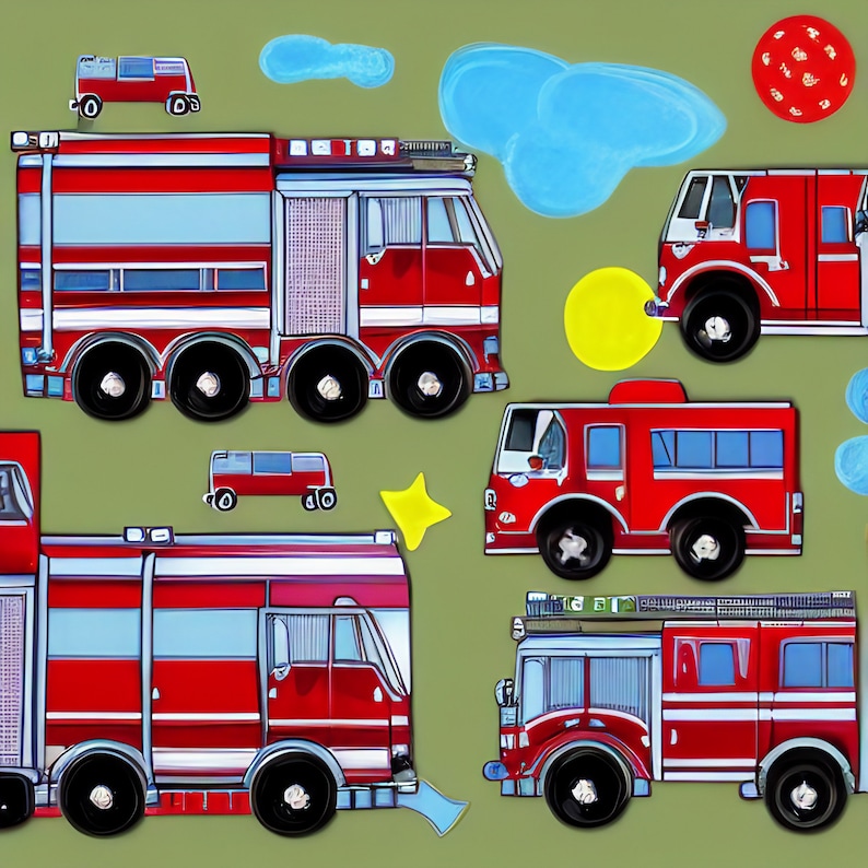 20 Firetruck Themed Digital Designs for Birthdays, Parties, Special ...