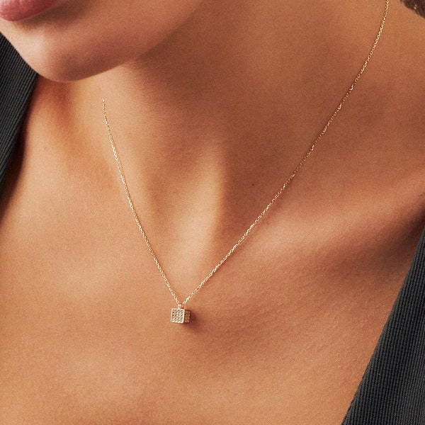 Gold Cube Necklace - Etsy