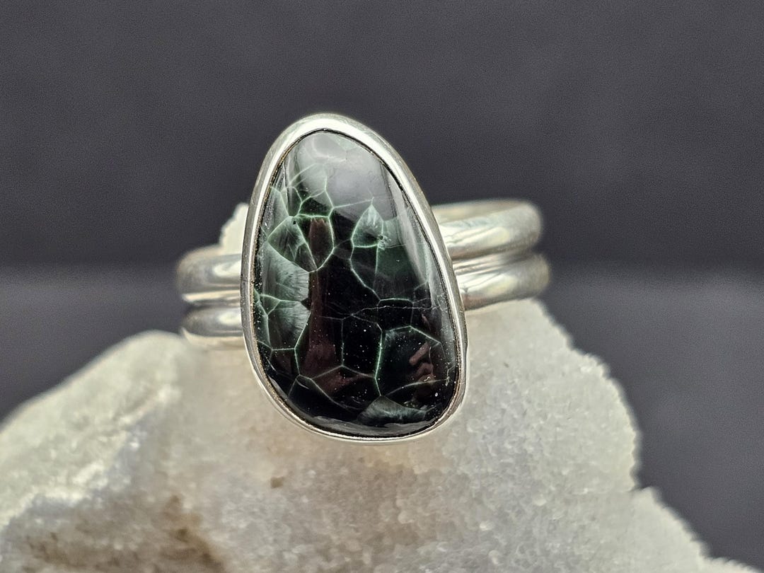 Handmade Isle Royale Michigan Greenstone Sterling Silver Double Band ...