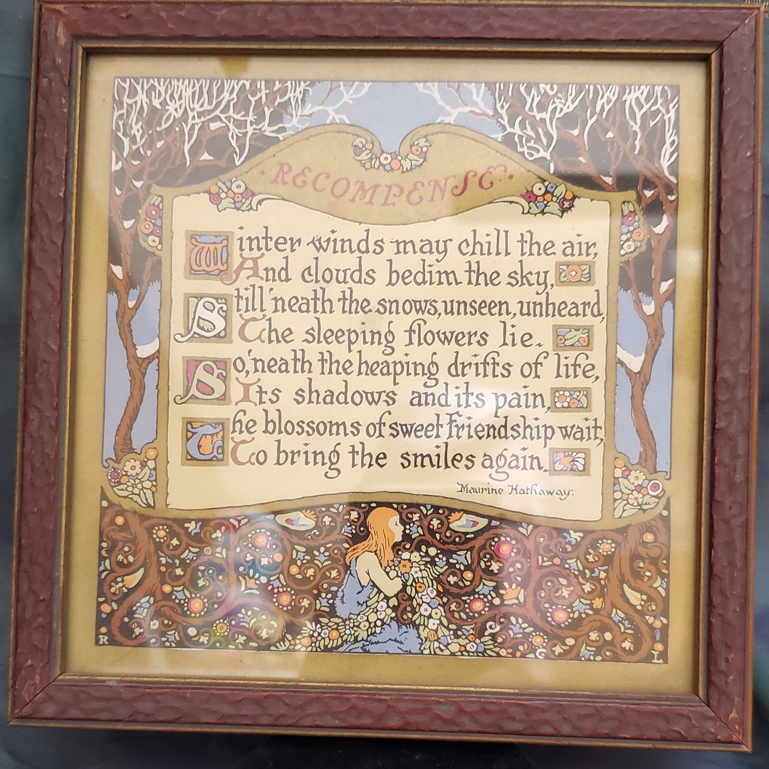 1920s Framed Lithograph Print Poem recompense by Maurine Hathaway - Etsy