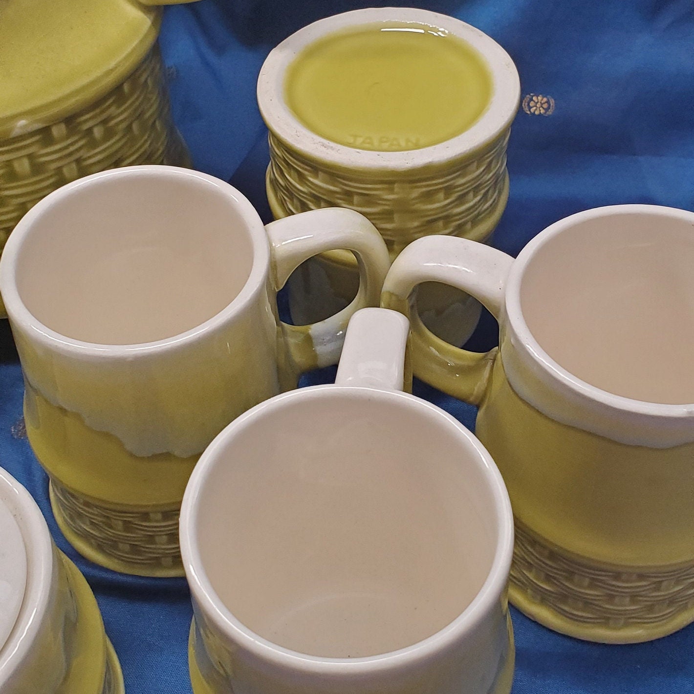 Mid-century Modern Drip Glaze Coffee Set With Blue/green on Cream ...