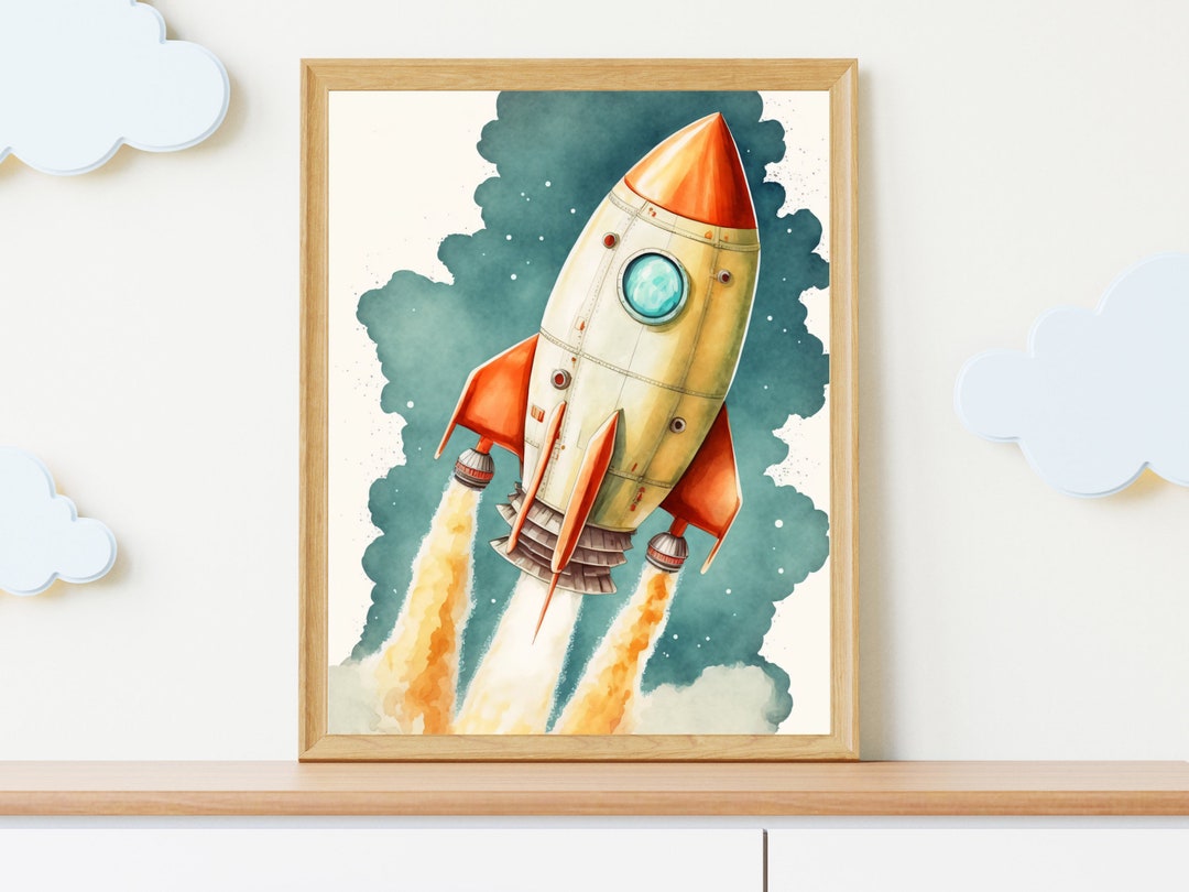 Nursery Rocket Ship Wall Art, Printable Kids Poster, Space & Science ...